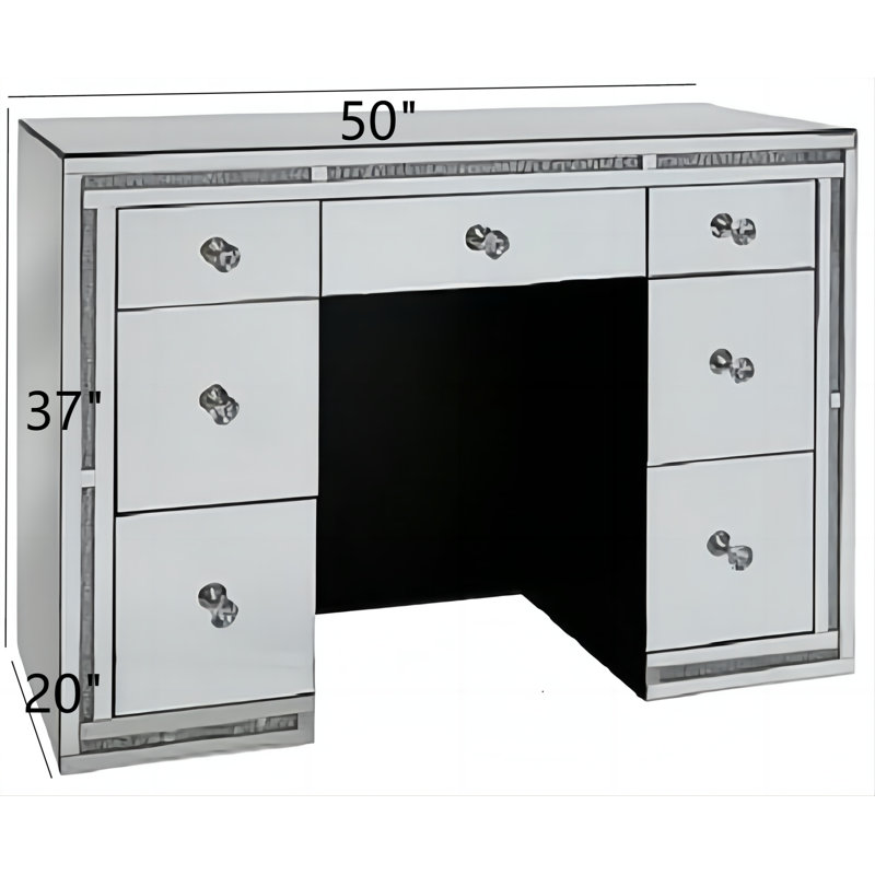 Everly Quinn Mariaha Mirrored Vanity Table 7-Drawer | Wayfair