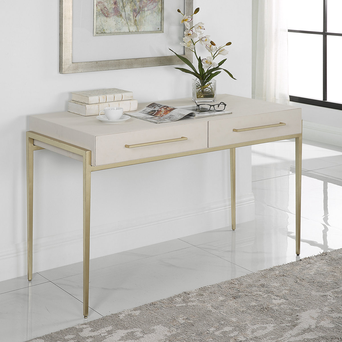 Everly Quinn Raffinee Everly Quinn Jewel Modern White Desk | Wayfair