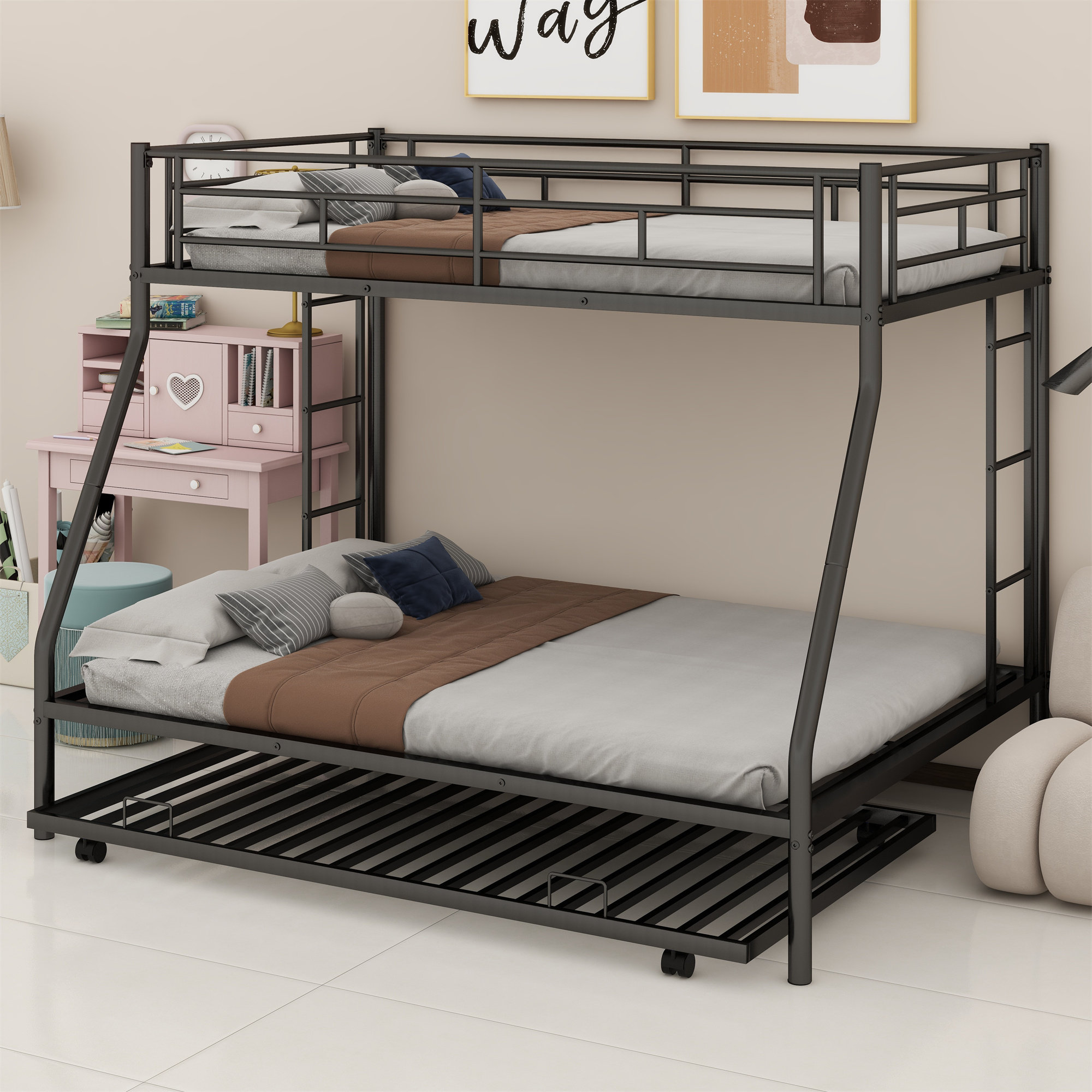 Isabelle & Max™ Bunk Bed With Trundle Bed, Two-Side Ladders - Wayfair ...
