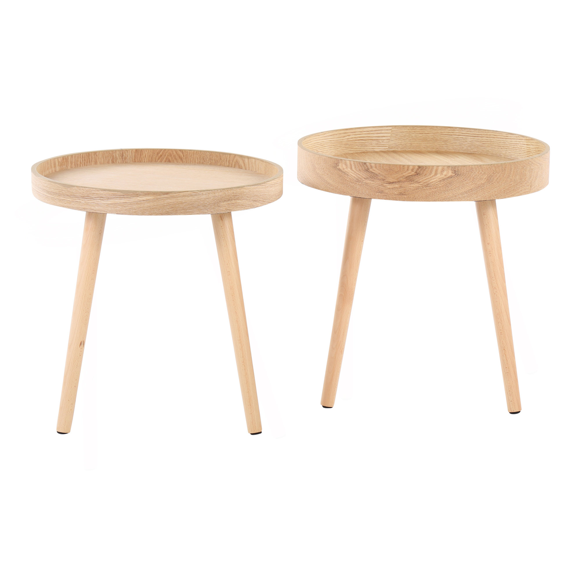 George Oliver Pebble Mid-Century Modern Side Table Set in Natural Wood ...