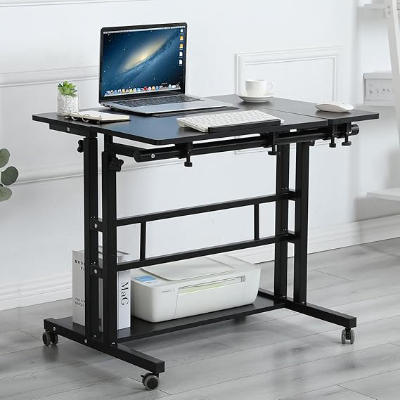 Inbox Zero Computer Rolling Desk Cart On Wheels Home Office Workstation ...