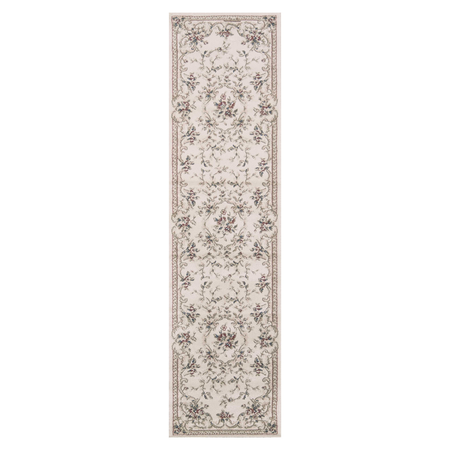 Fleur De Lis Living 8'' Ivory Bordered Floral Indoor Runner Rug ...