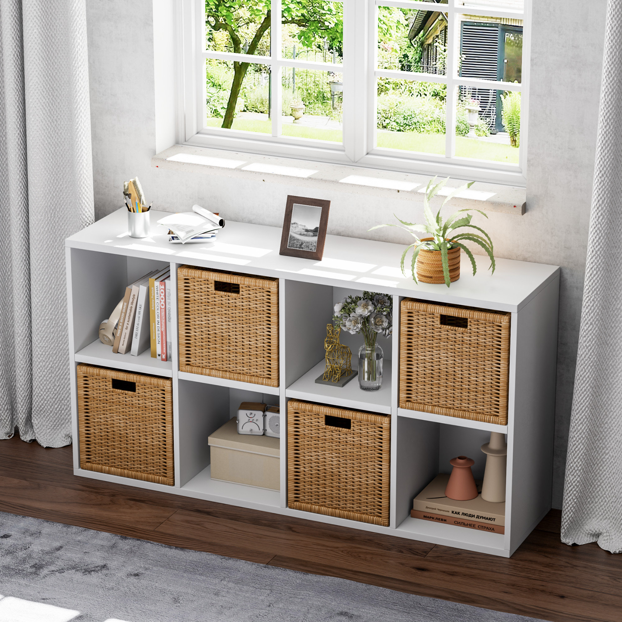 Ebern Designs 8-Cube Bookcases, 2-Tier Freestanding Bookshelf with ...