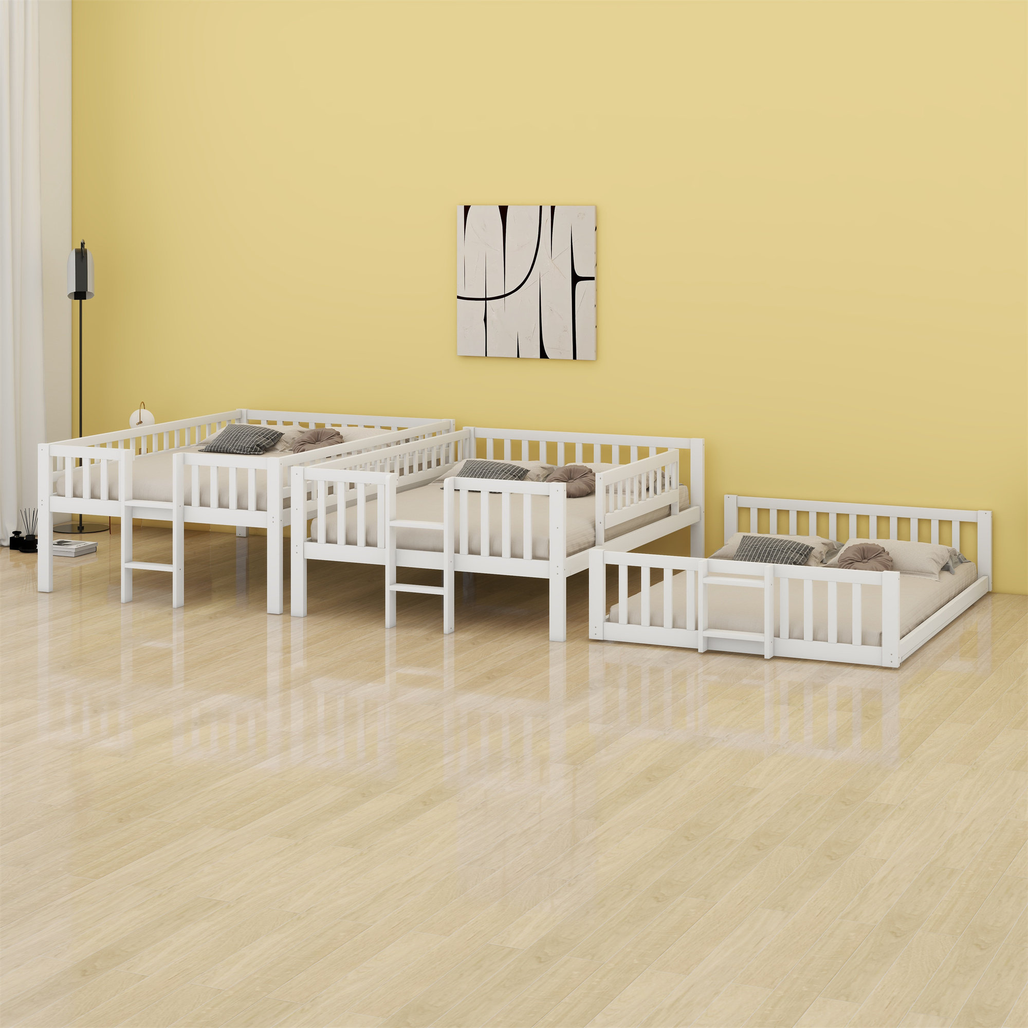 Harriet Bee Triple Bed With Built-In Ladder,Slide And Guardrails | Wayfair