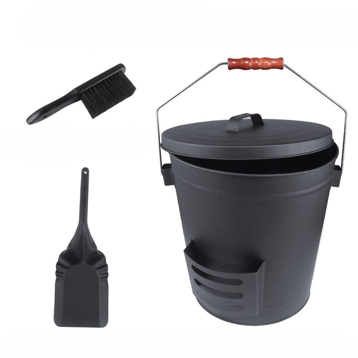 Lark Manor™ Ash Bucket With Lid And Shovel Hand Broom, 5.15 Gallon ...
