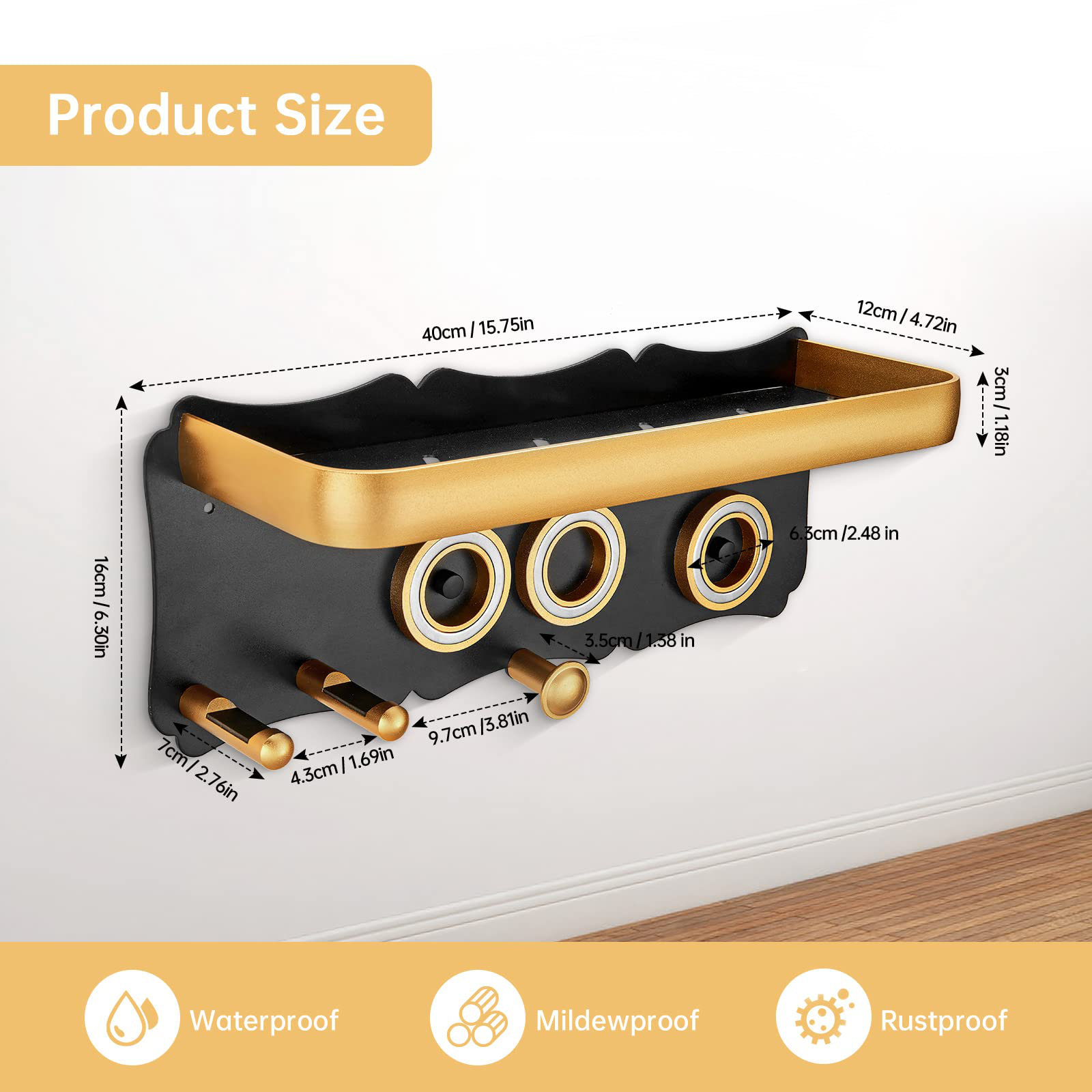 Orren Ellis Wall Mounted Hair Dryer Stand With Storage Shelf, Hair ...