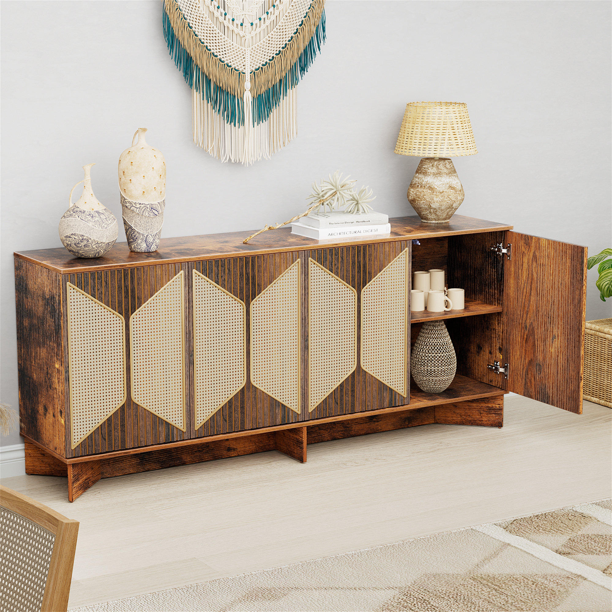 Bay Isle Home™ Ceira 70'' Sideboard Buffet Cabinet with Storage Rattan ...