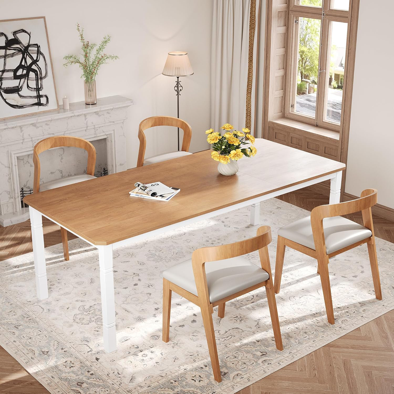 17 Stories 79" Industrial Farmhouse Dining Table for 6-8, Heavy Duty ...