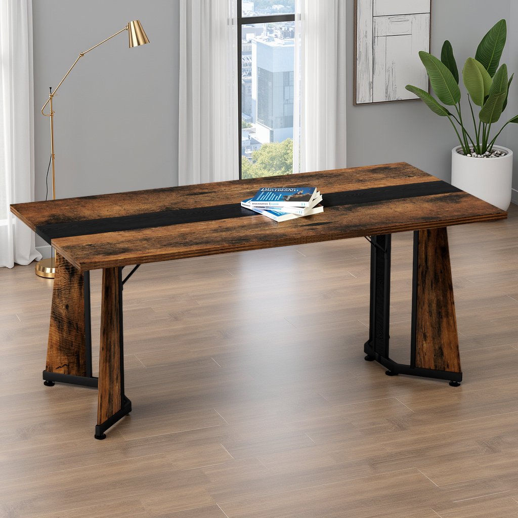 Wrought Studio™ 70.9x35 Rectangular Marble-Grain Dining Table for 8 ...
