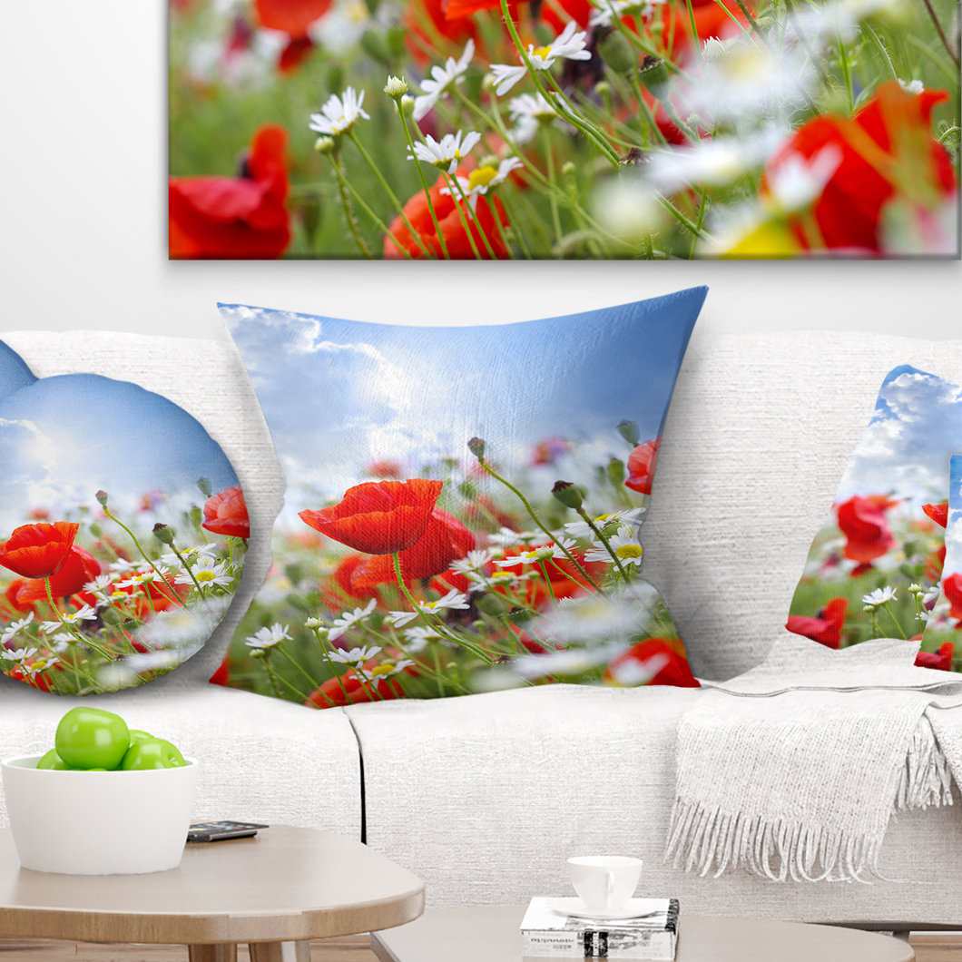 East Urban Home Floral Lovely Poppies on Sky Background Throw Pillow ...