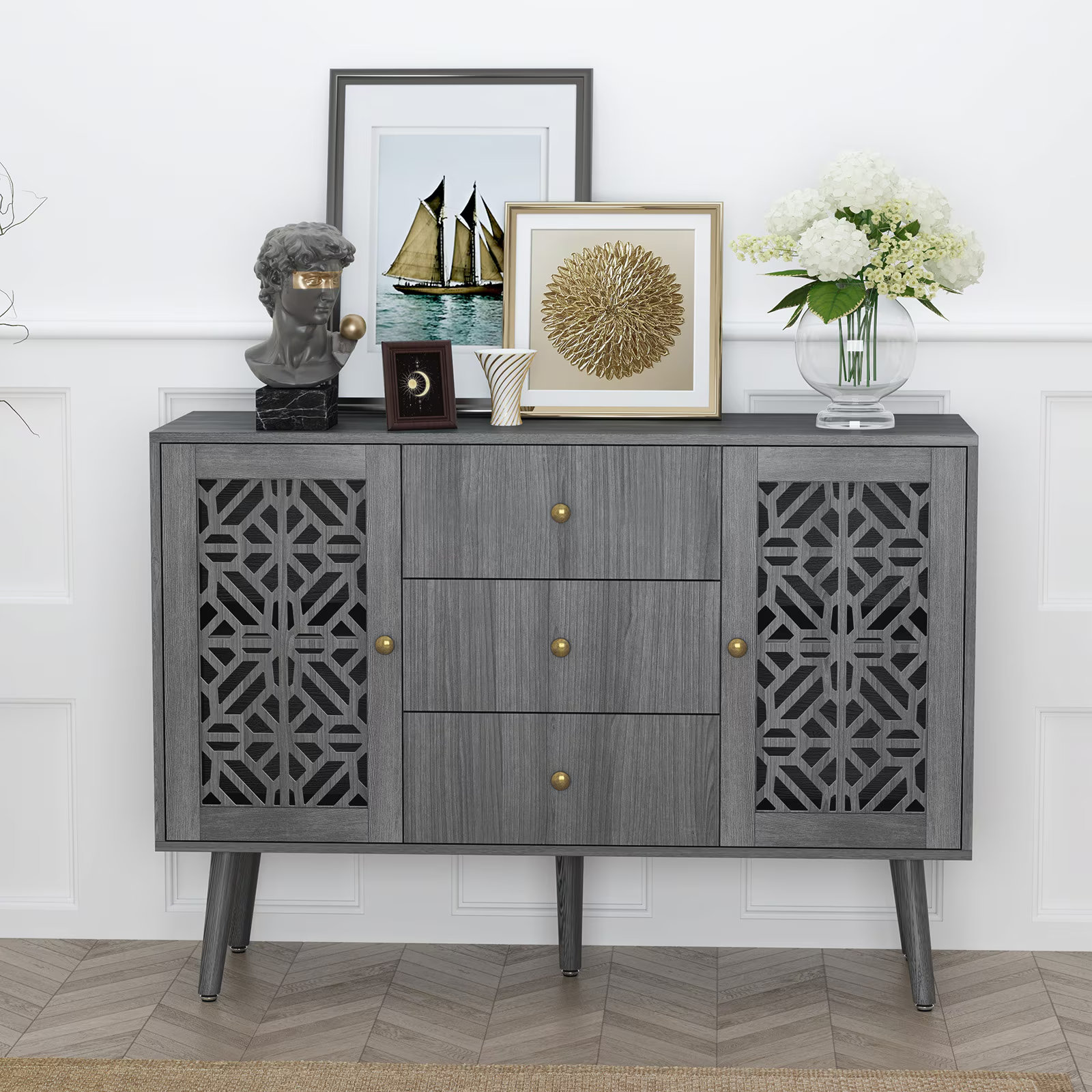 George Oliver Sideboard & Buffet Cabinet with Storage, Hollow-Carved ...