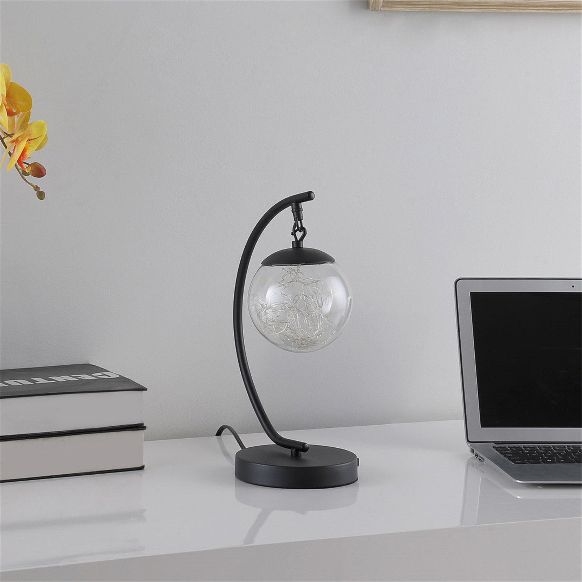 George Oliver 14" In Pendulum Multi-Colored Led Glass Orb Black Metal ...