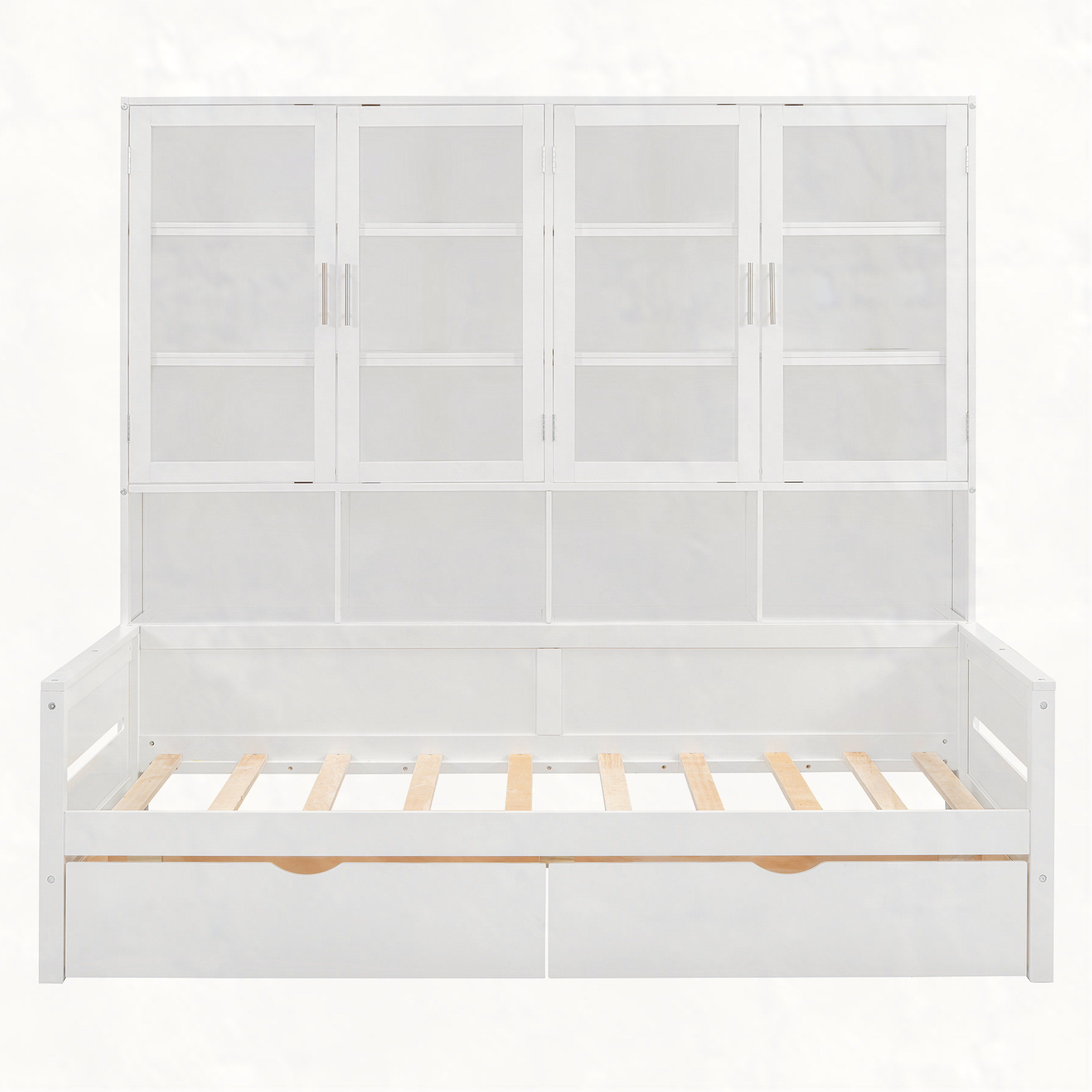 Hokku Designs Wooden Daybed with Glass-Door Storage Cabinets, Built-in ...