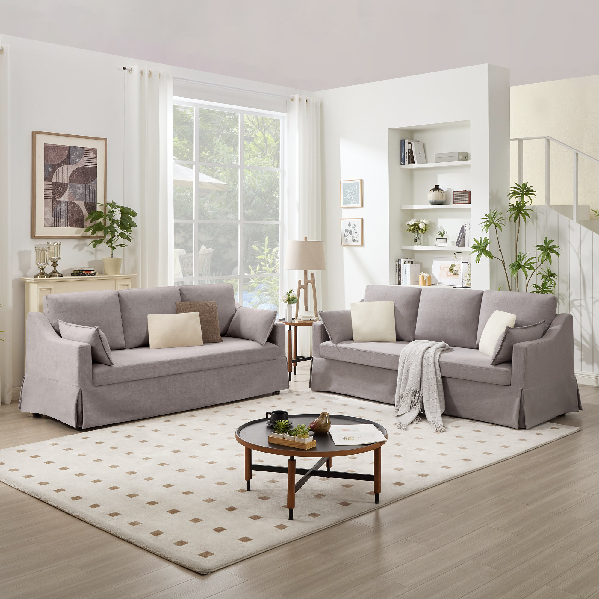 Ebern Designs 2-Piece 81'' W Upholstered Modern Living Room Slipcover ...