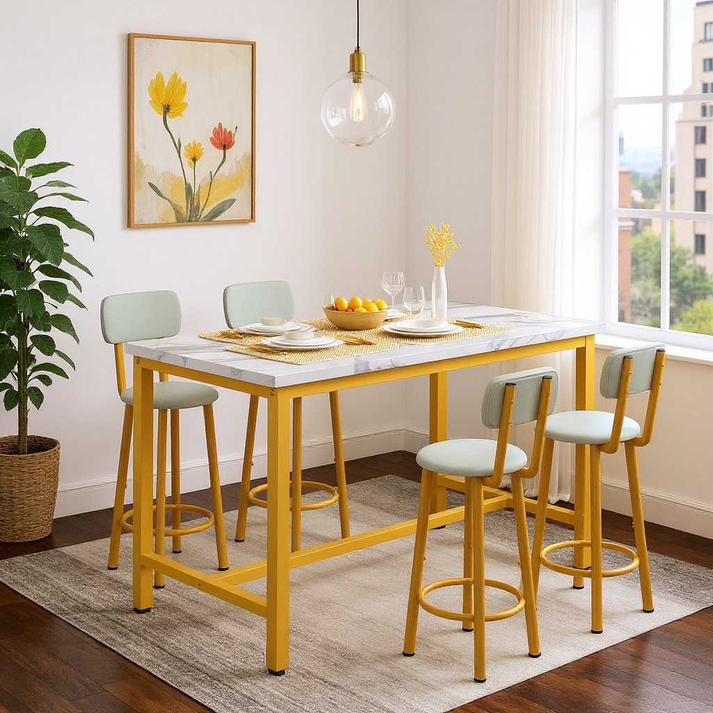 17 Stories Modern Farmhouse Style 5-Piece Dining Table Set With MDF ...
