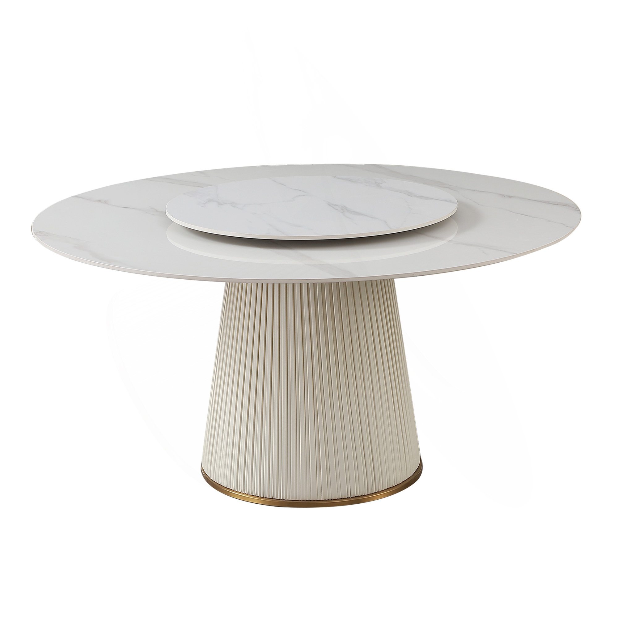 Wentygam 59"Modern Sintered Stone Dining Table With 31.5" Round ...
