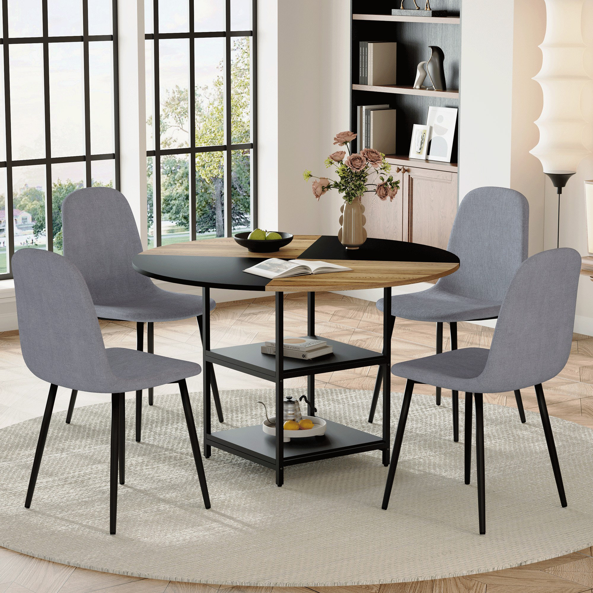 George Oliver Modern Circular Dining Table with Double-Layer Storage ...