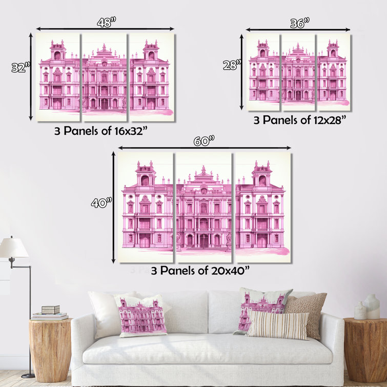 DesignArt Pink Blueprint Of London Architecture I On Canvas 3 Pieces ...