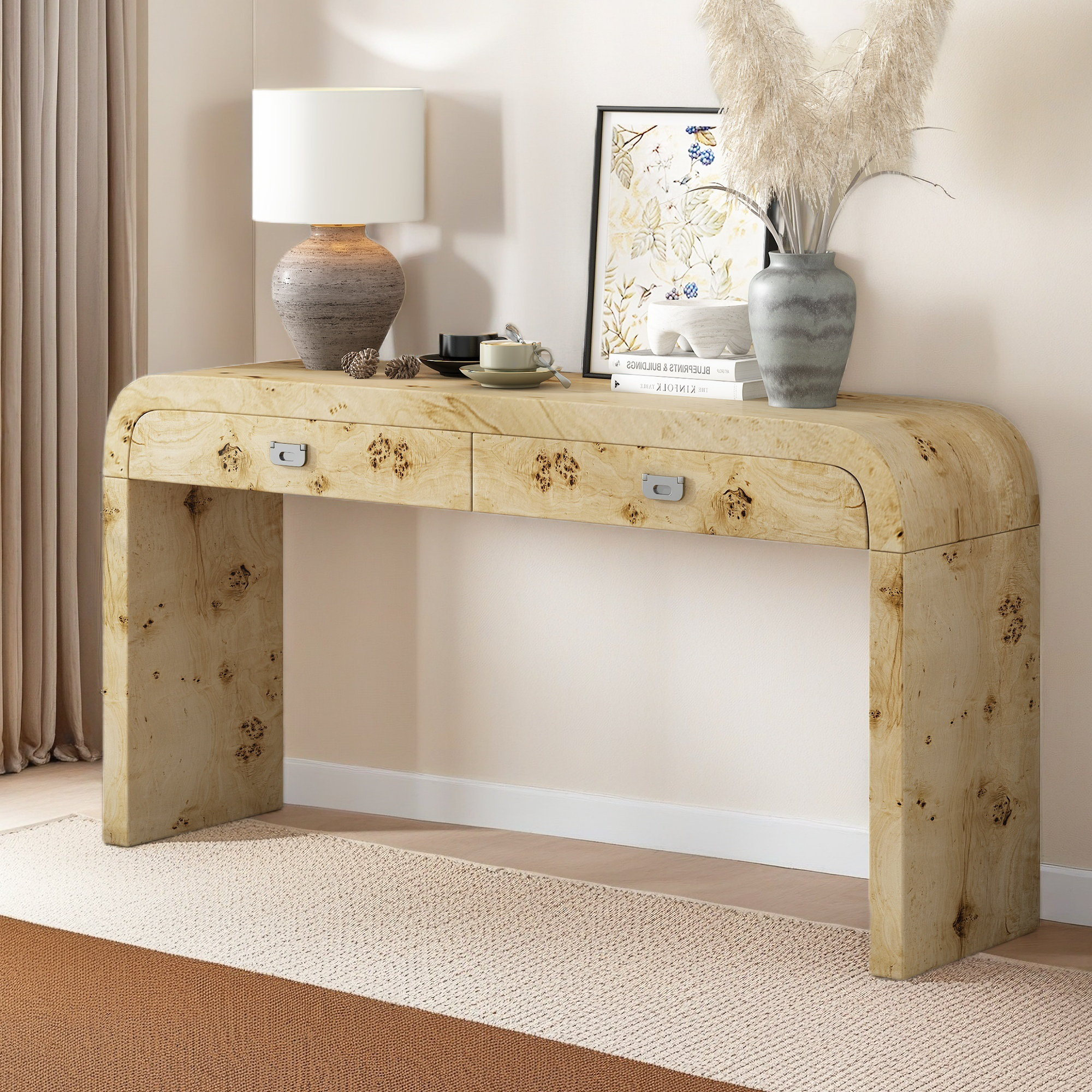 Foundry Select Modern Entryway Table With Burl Wood Veneer,Suitable For ...