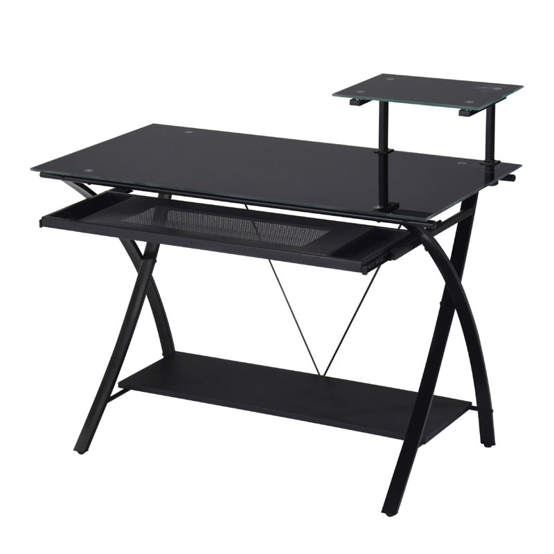 Ebern Designs 43" Groh Black Glass Computer Desk & Reviews | Wayfair