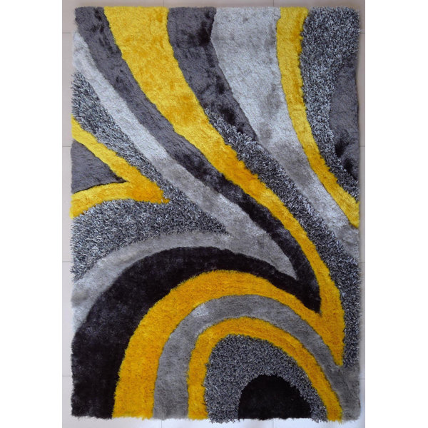 Orren Ellis Karlena Abstract Gray/Black/Yellow Area Rug & Reviews | Wayfair