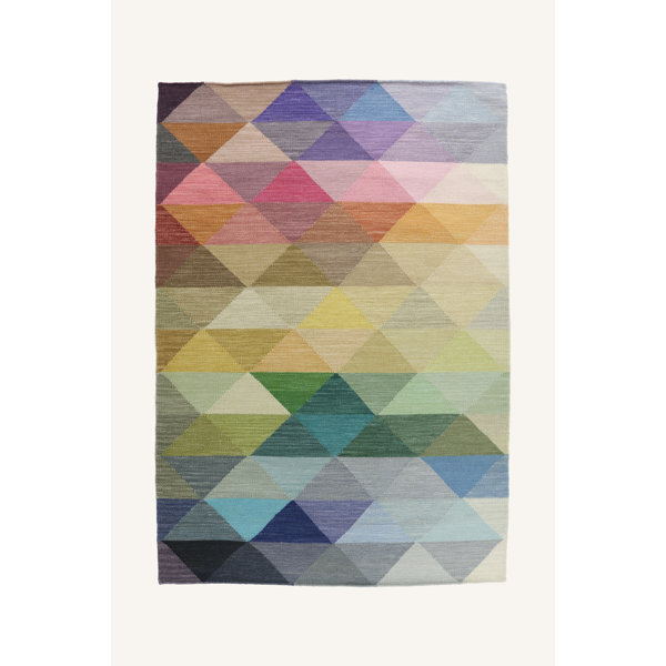 Isabelline Park Flatweave Wool Blue/Yellow/Pink Rug | Wayfair.co.uk