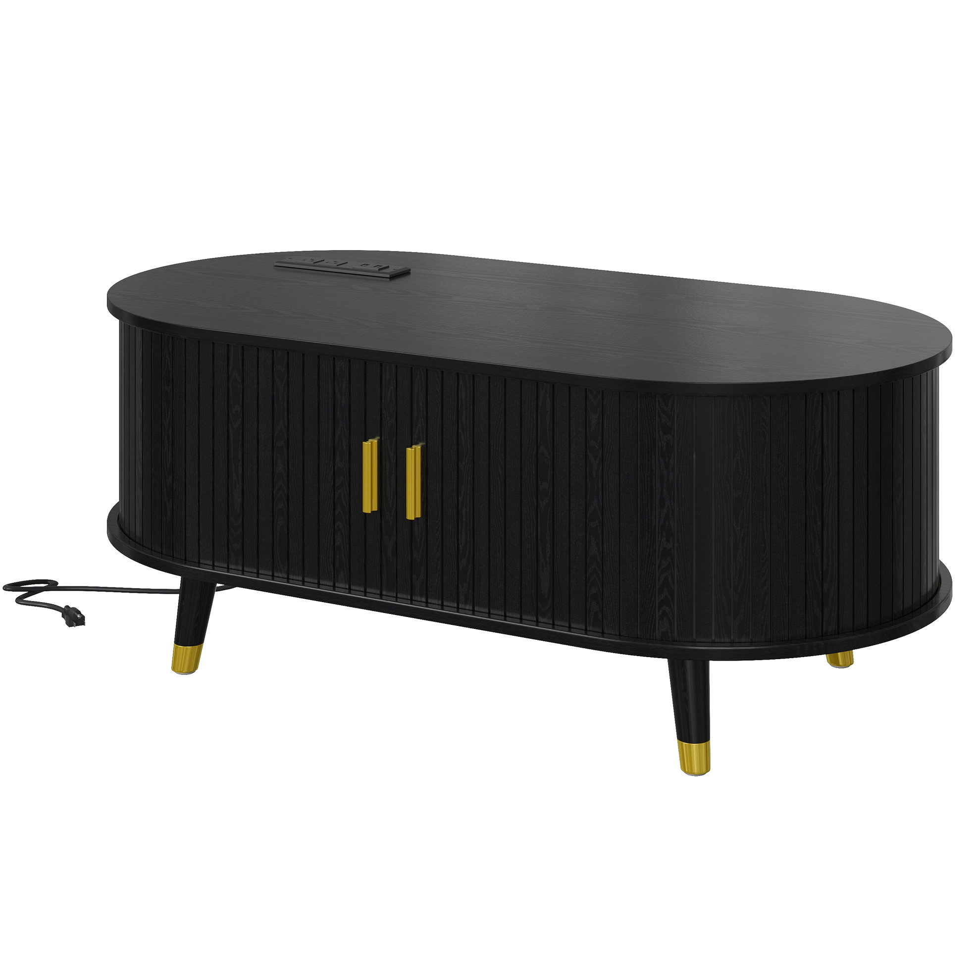 George Oliver Mid - Century Modern Fluted Coffee Table, With Charging ...