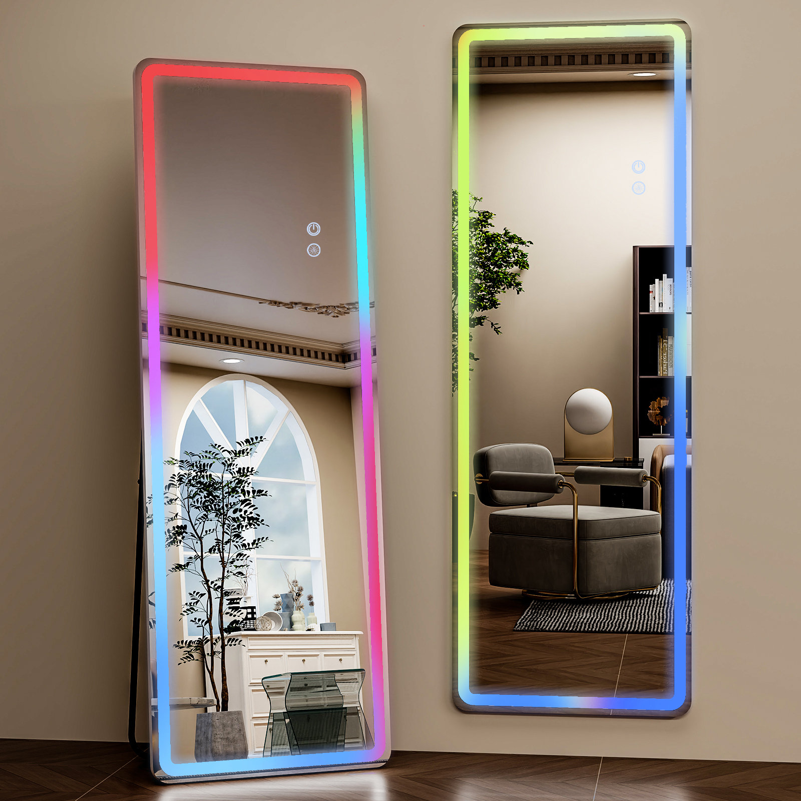 Wrought Studio Full Length Mirror With RGB LED Light Floor Mirror Wall ...