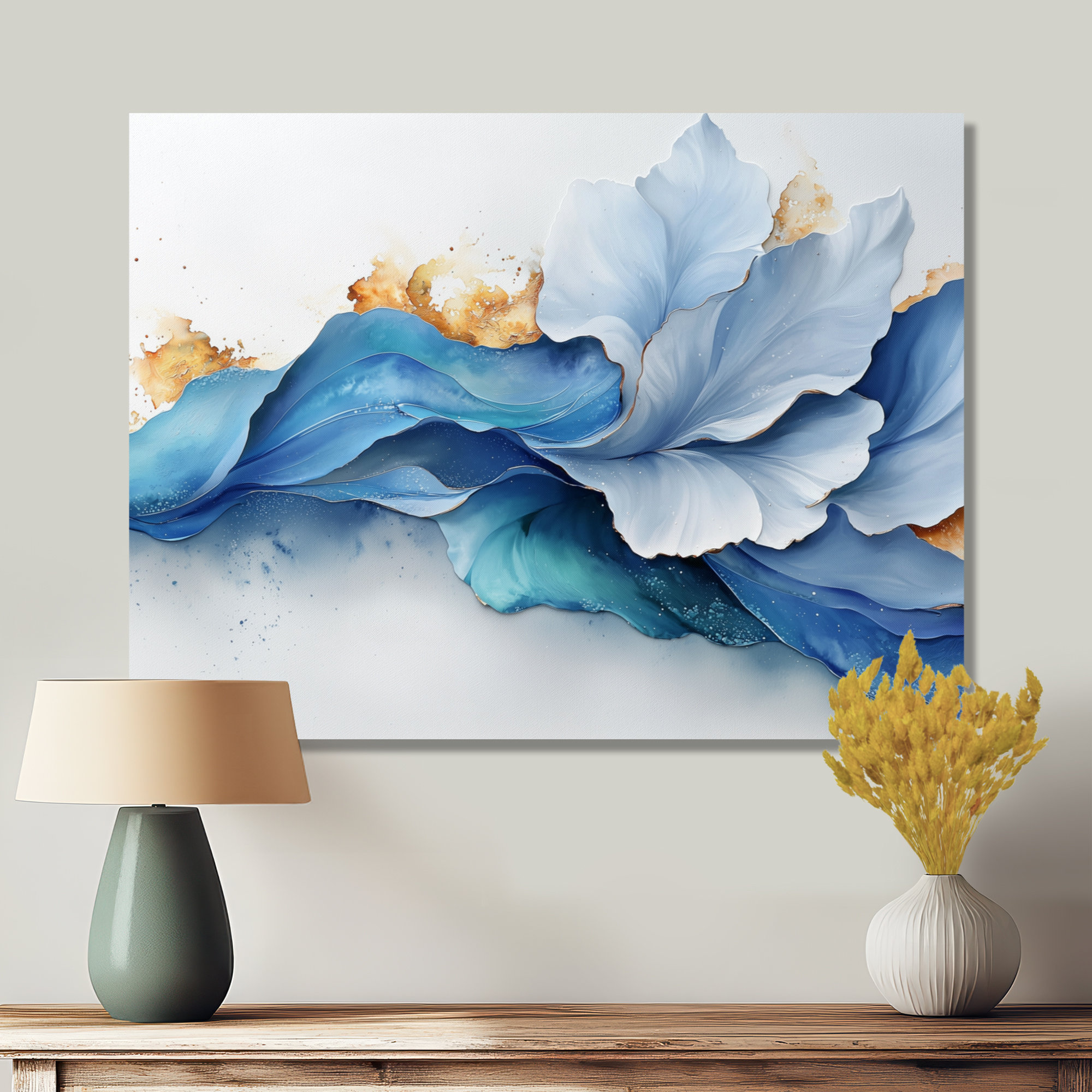 Mercer41 Ocean Blue Delicate Floral Petals II - Abstract Flowers Wall ...