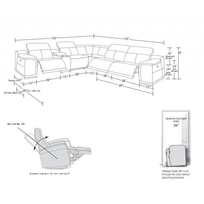 Orren Ellis Losurdo Italian Leather Power Reclining U Shaped Six Piece ...