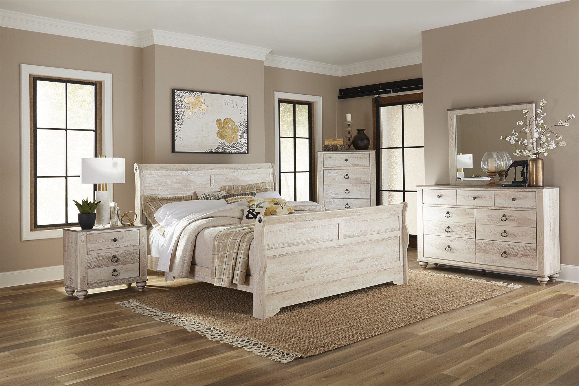 Charlton Home® Greerson Contemporary White Wash Finish Bedroom Set With ...