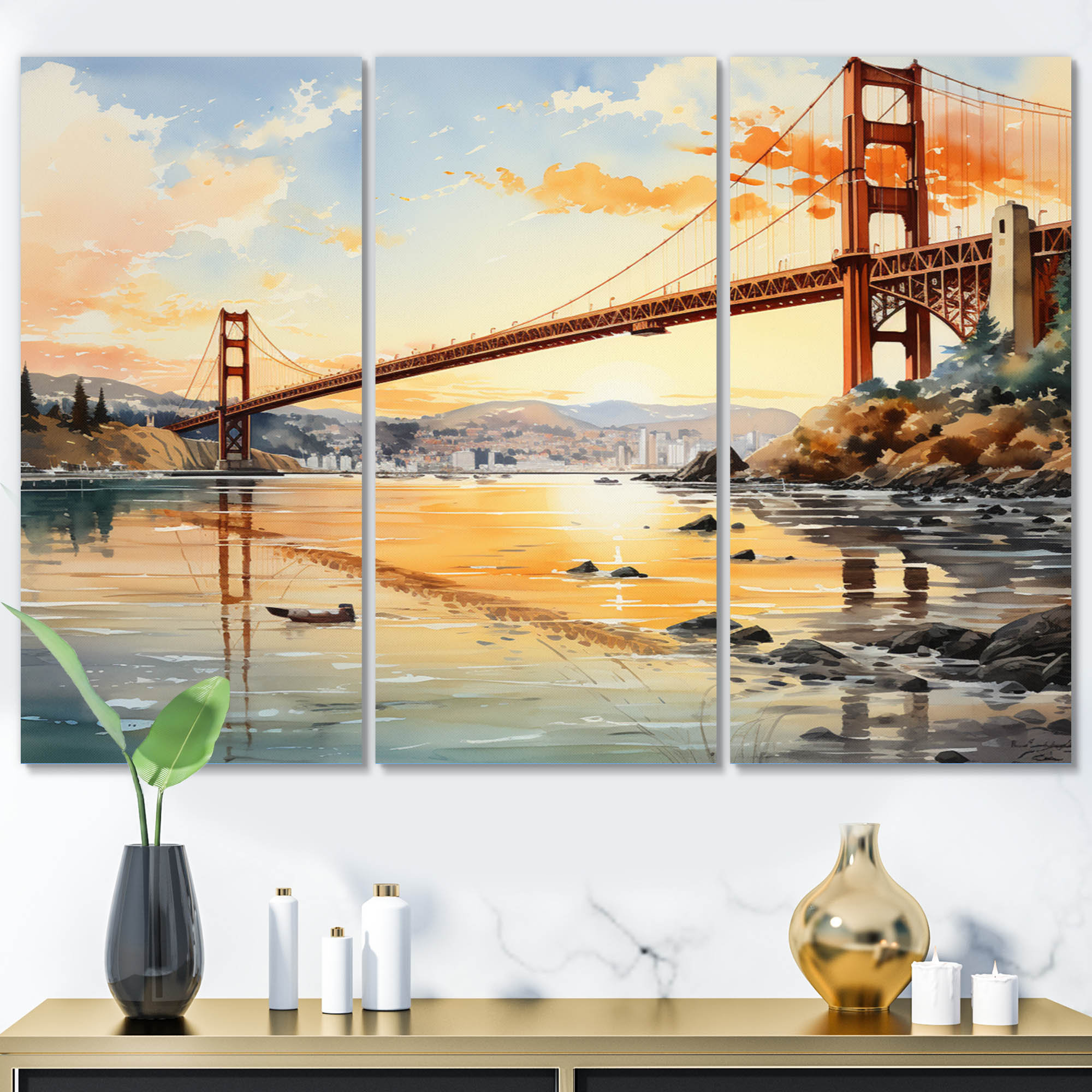 Winston Porter Orange Bridge Golden Gateway V - Bridges Wall Decor Set ...