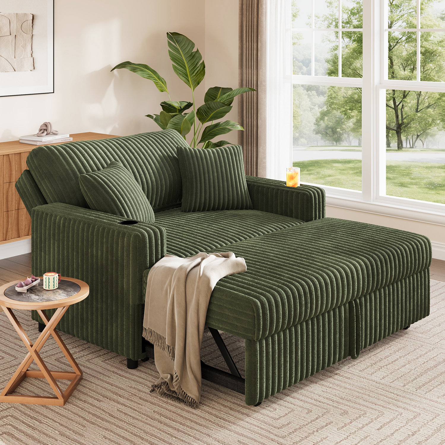 Latitude Run® Corduroy Pull Out Sofa Bed Upholstered Chaise Lounge ...