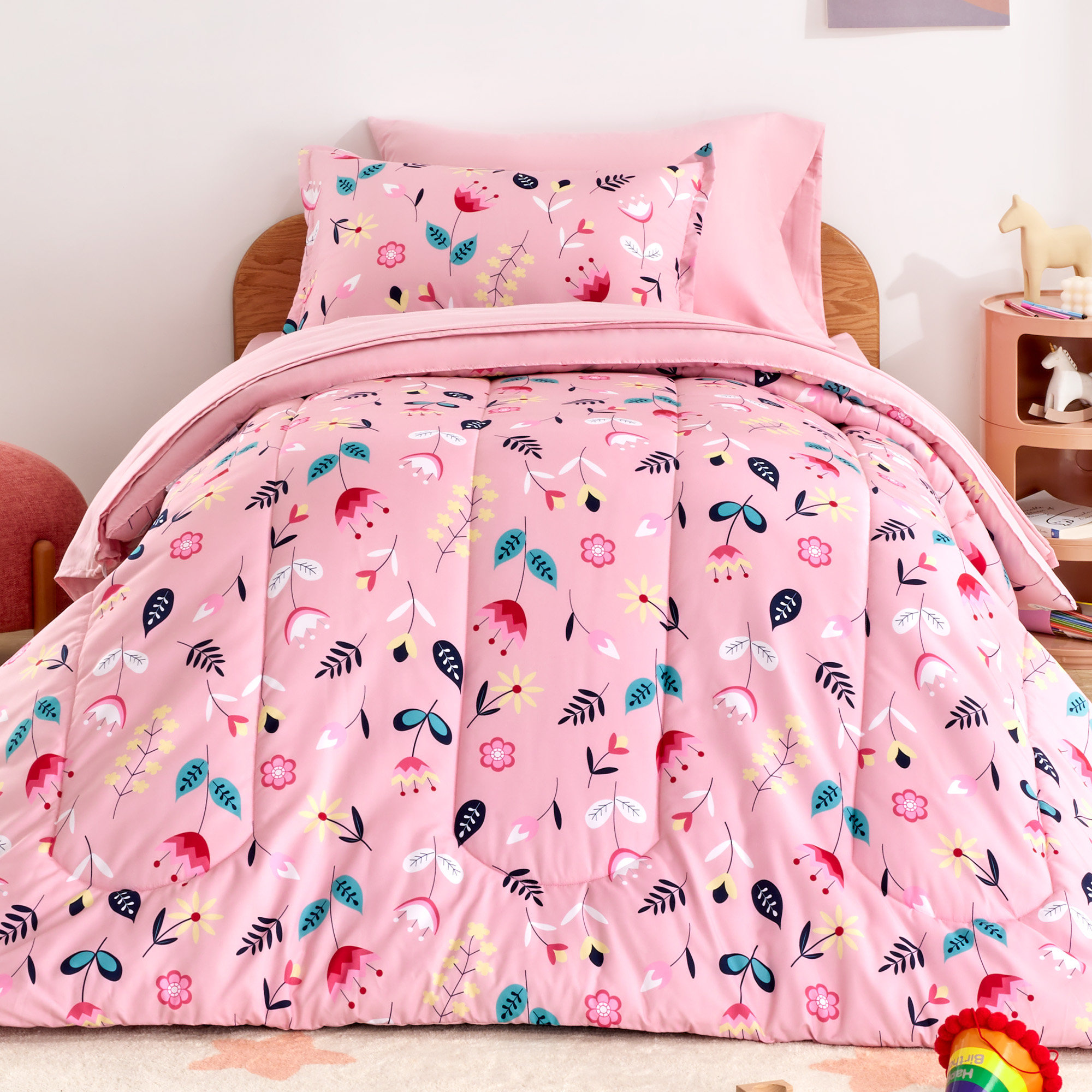 Sleep Zone Pink Flowers Bedding Set & Reviews | Wayfair