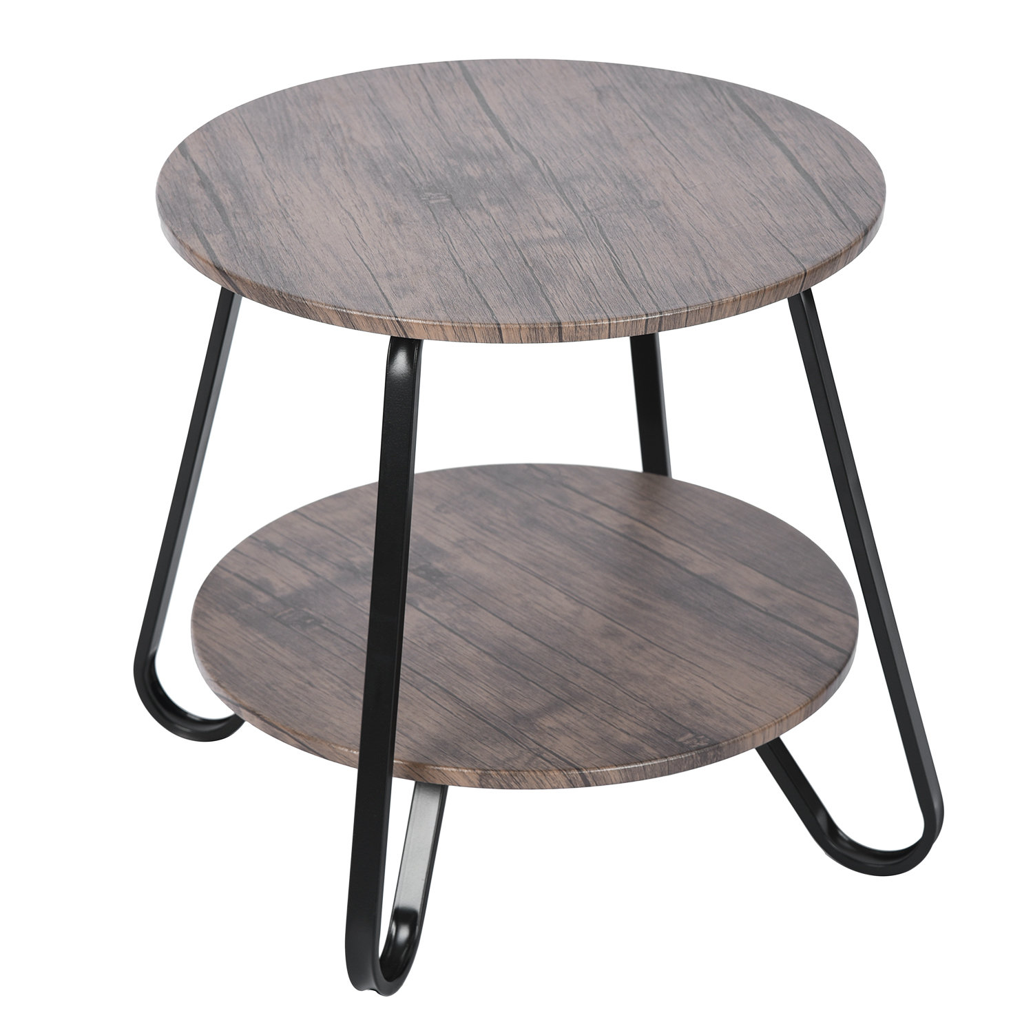 17 Stories 18" Black Manufactured Wood And Steel Round End Table | Wayfair