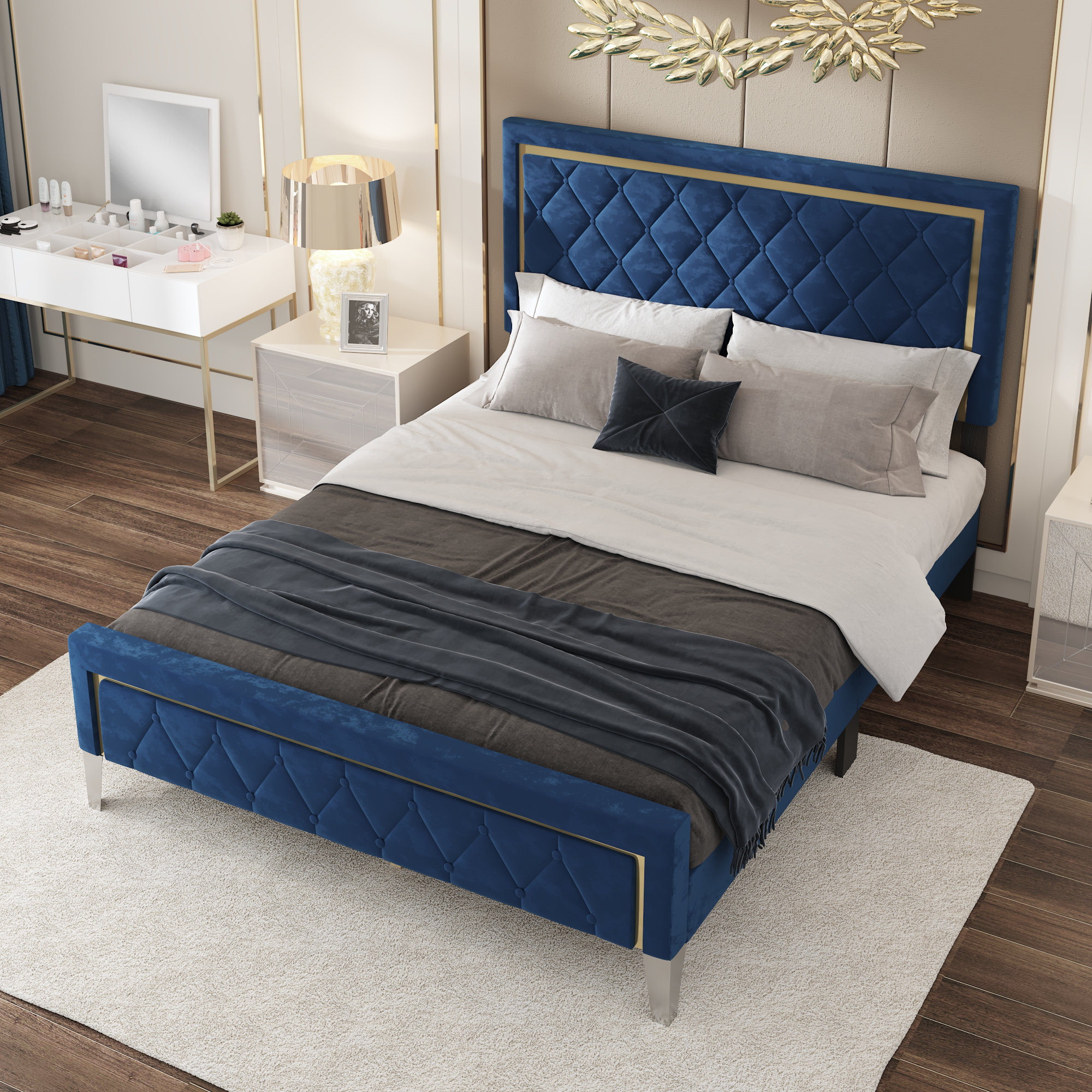 Mercer41 Upholstered Platform Bed With Padded Headboard And Footboard ...