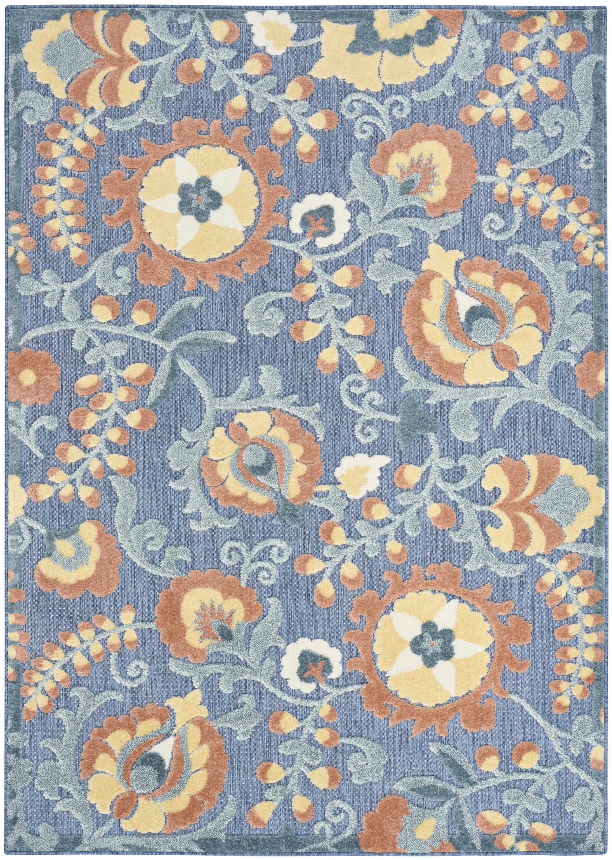 Charlton Home® Gregori Blue Rose Farmhouse Rug & Reviews | Wayfair