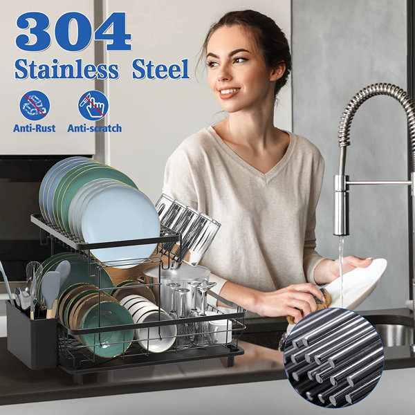 BEAUTY DEPOT Large Dish Drying Rack With Drainboard, 2 Tier Stainless ...