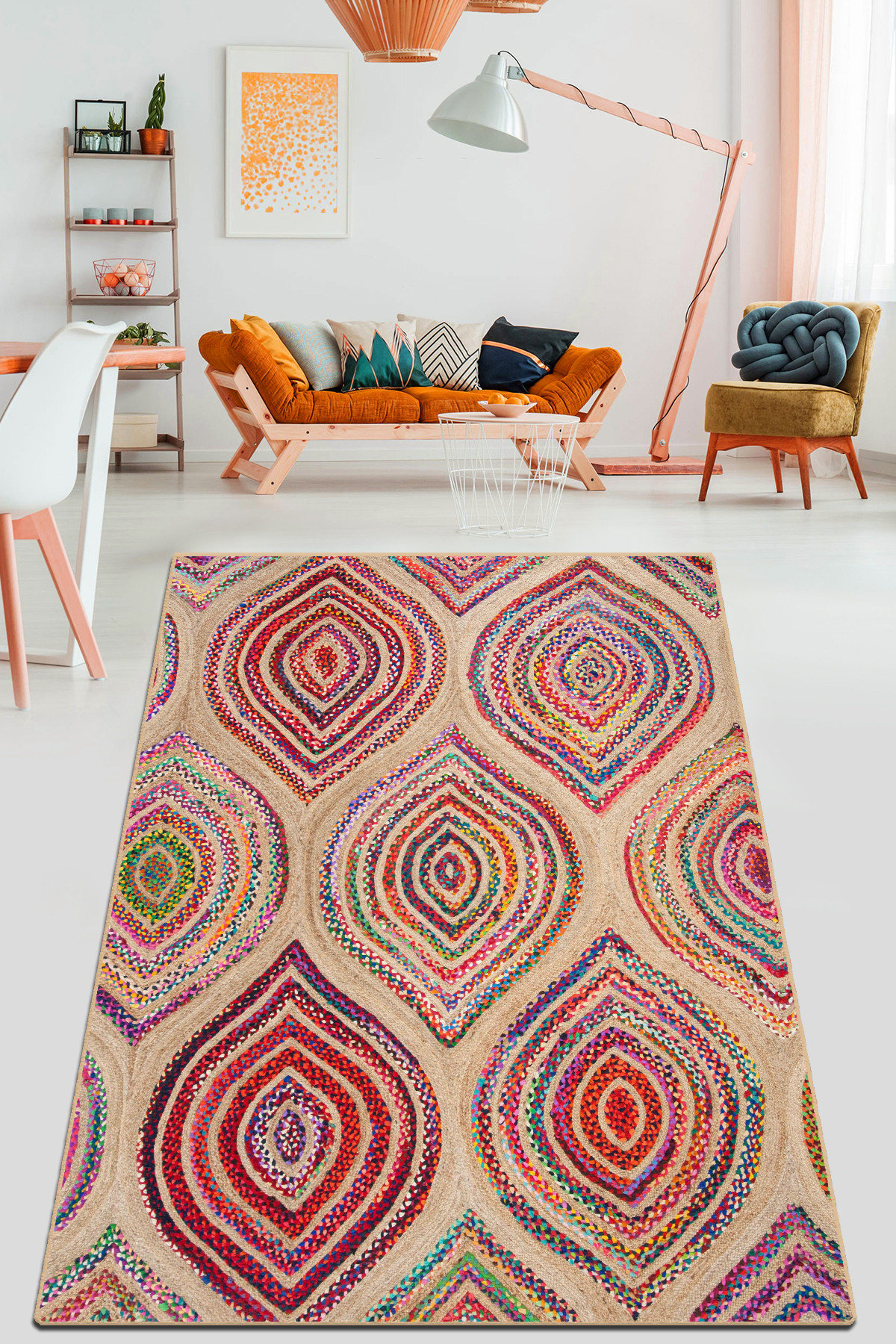 East Urban Home Carter Geometric Power Loomed Polyester Area Rug in Red ...