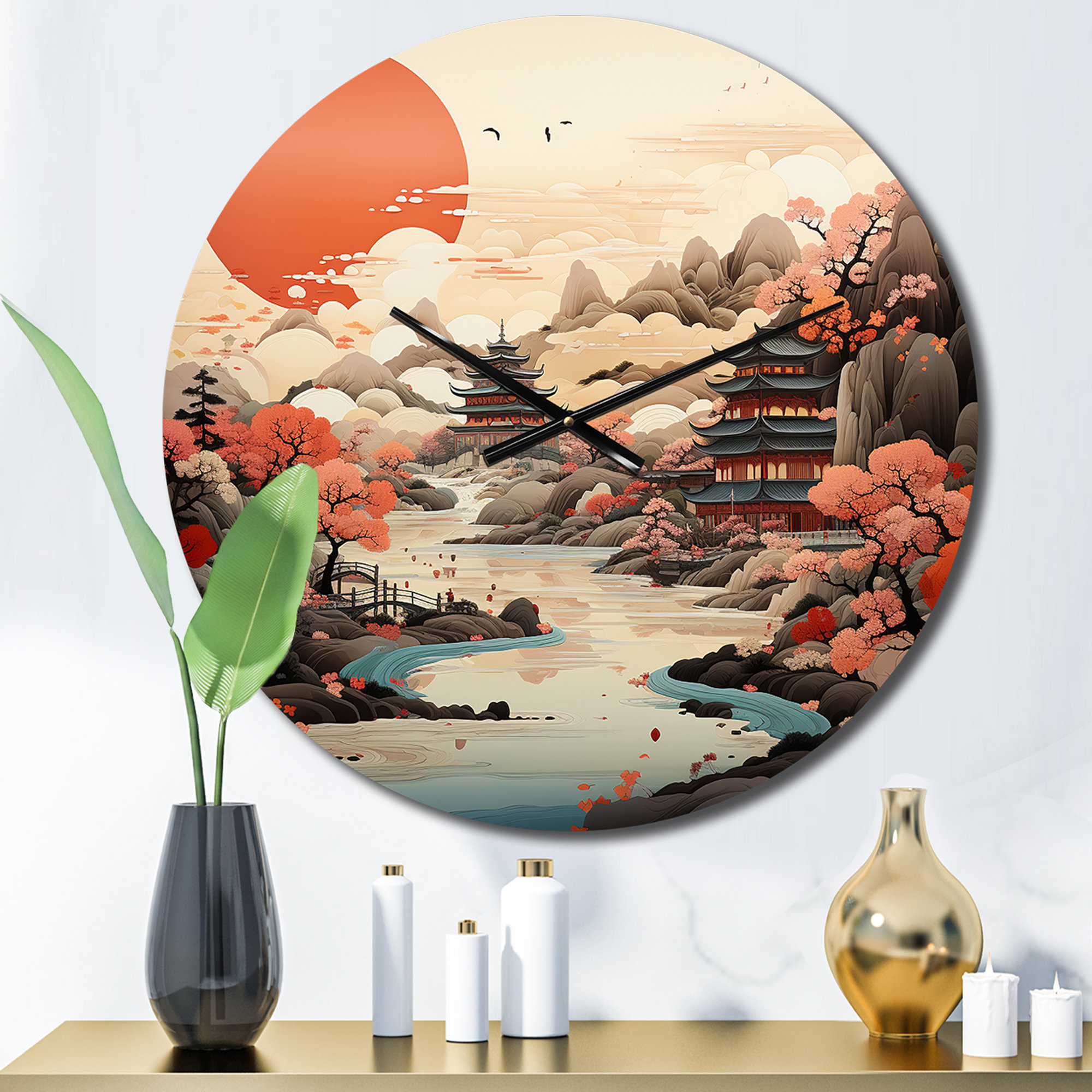 East Urban Home China Art Silk Road I - Chinese Wall Clock | Wayfair