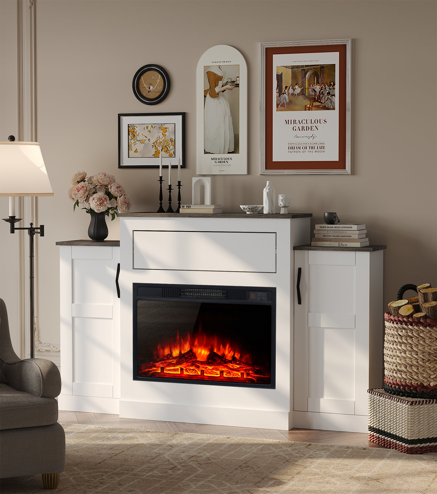 Metro Lane 23" Classic Vintage Electric Fireplace, 3 Flame Colors ...