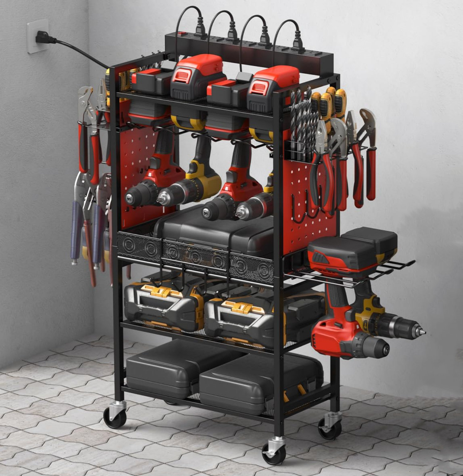 WFX Utility™ 6-Drill Mobile Power Tool Organizer Cart with Charging ...
