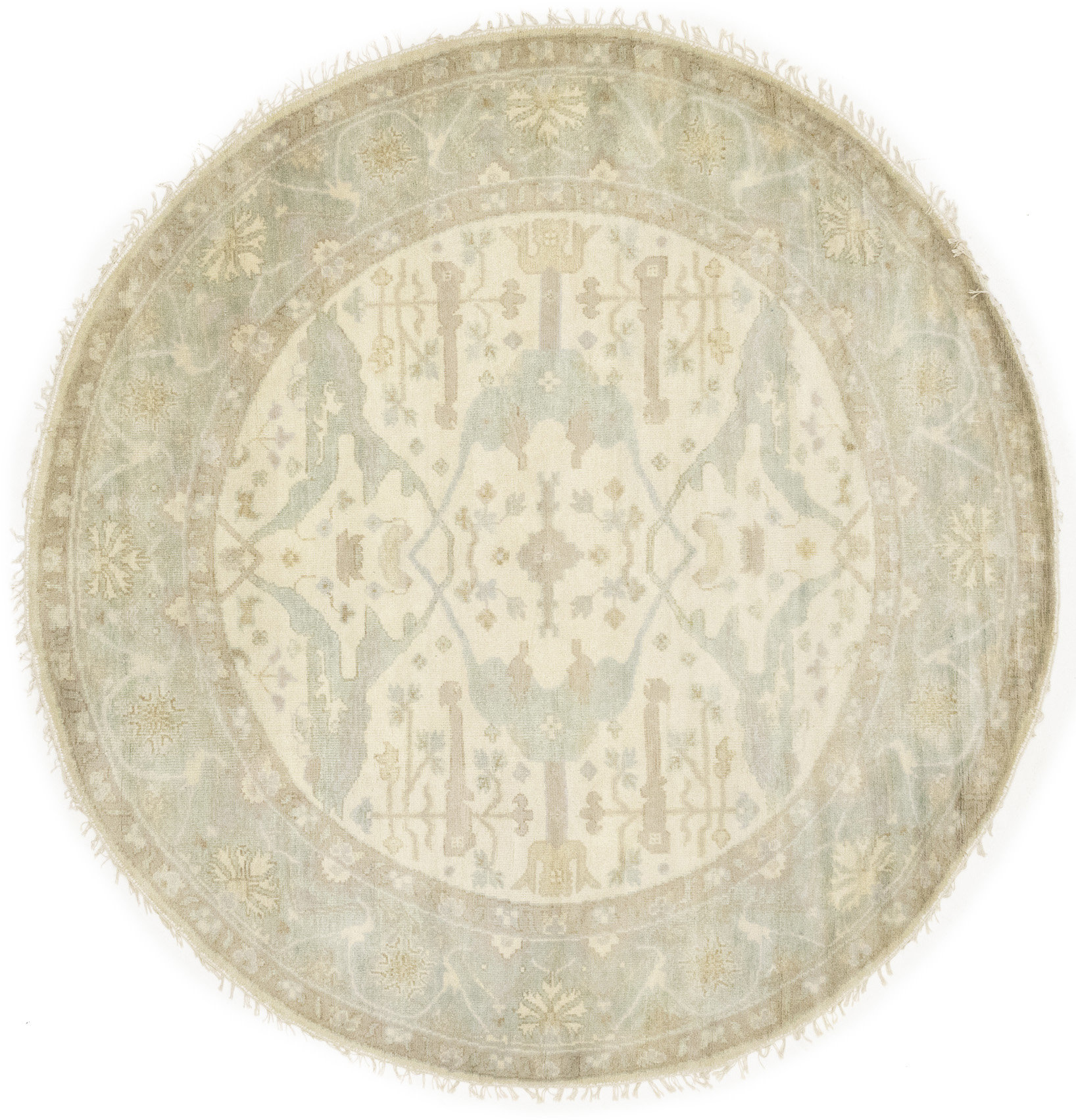 ADMINRUGS Muted Cream Traditional 8X8 Oushak Chobi Oriental Area Rug ...