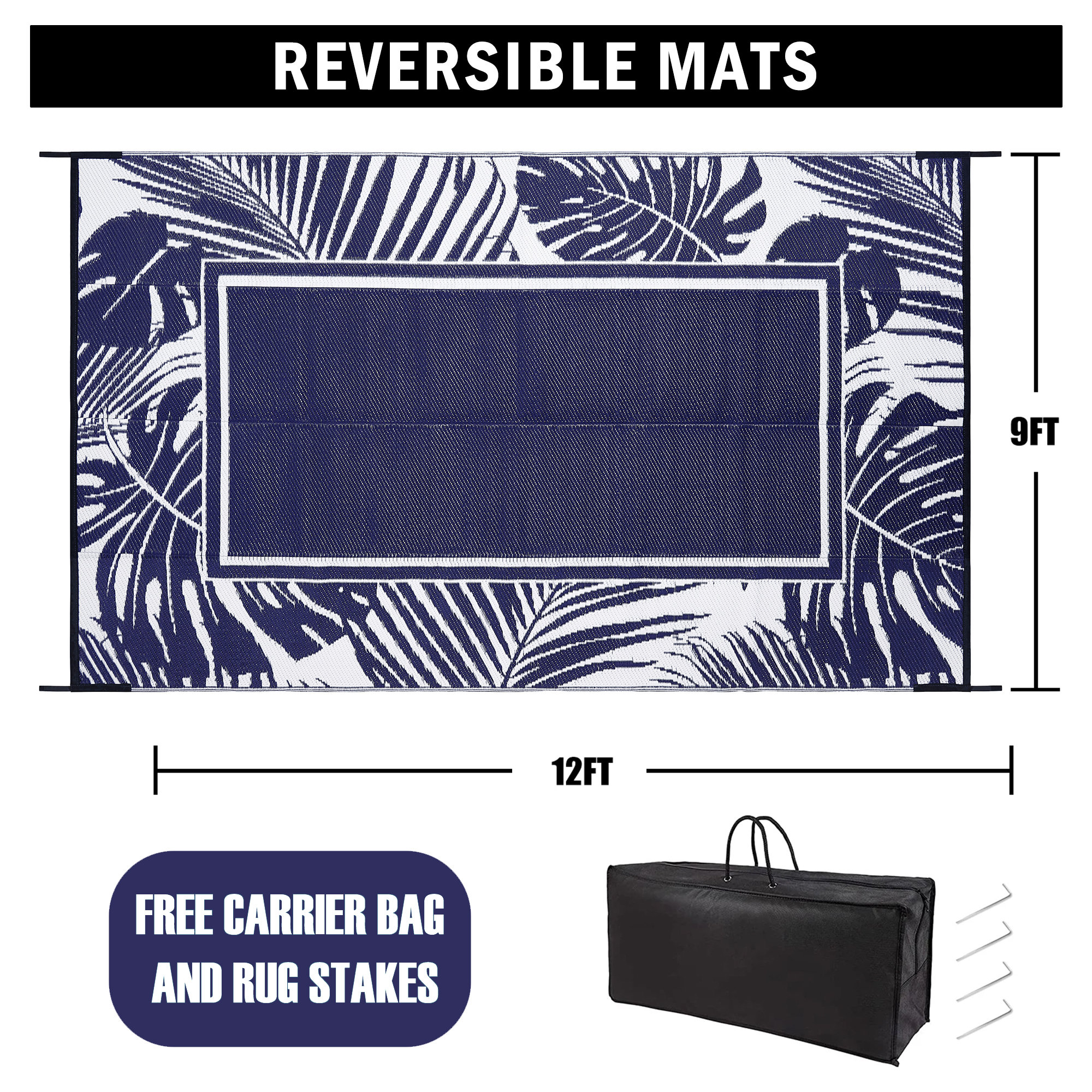 Highland Dunes Geometric Border Reversible Outdoor Ellie In Navy Blue ...