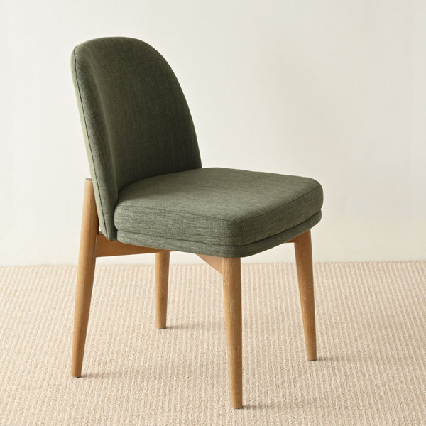 George Oliver Linen Upholstered Parson Chair with Solid Wood Legs ...