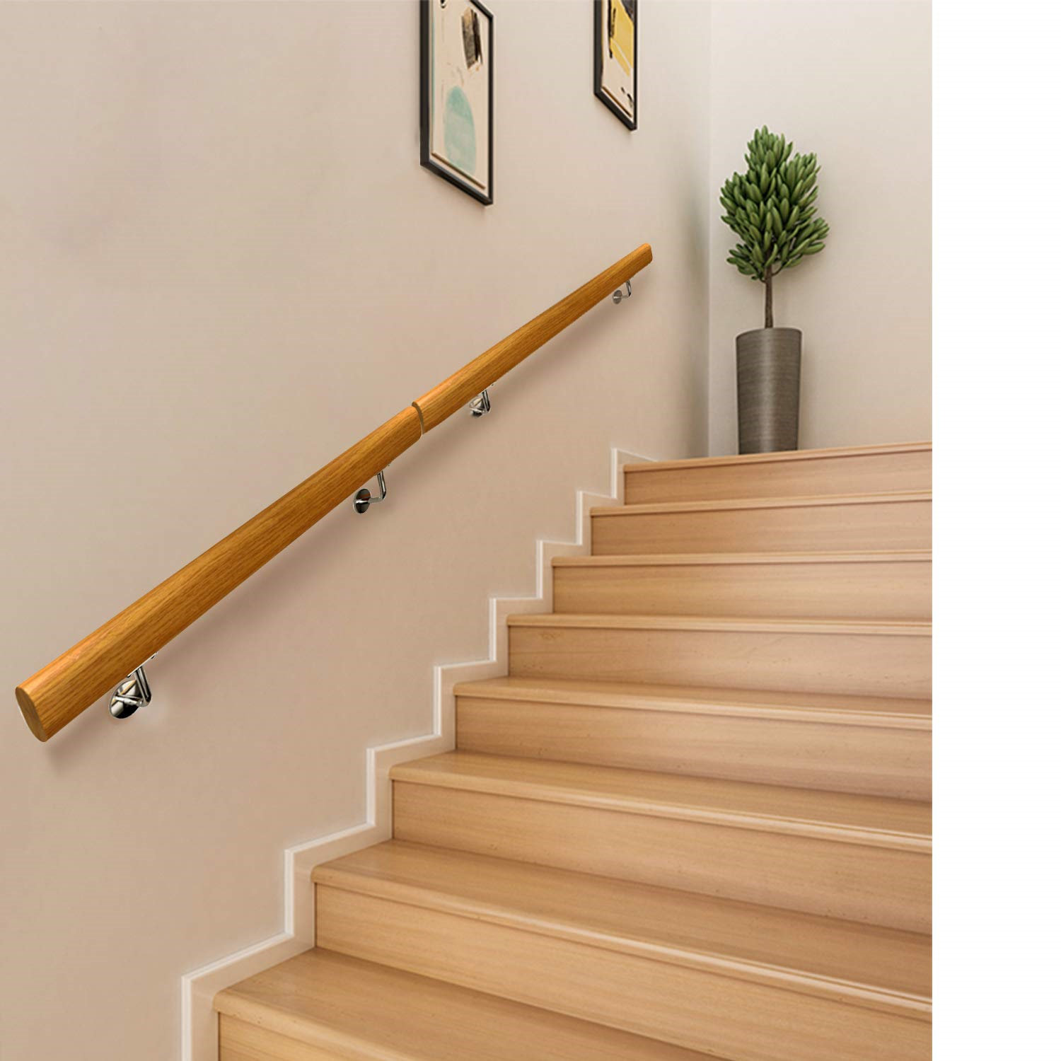 Blooming 3.3FT Wooden Handrail, Wall-Mounted Non-Slip Stair Railing For ...