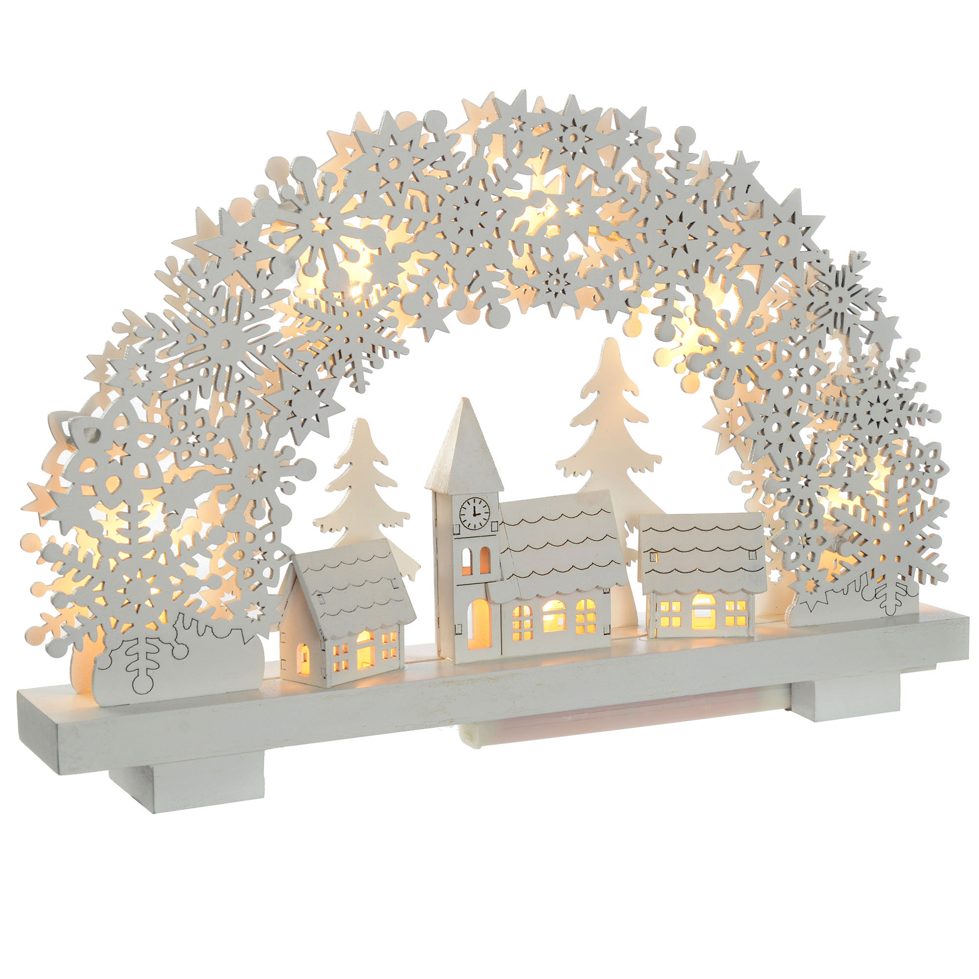 The Seasonal Aisle Pre-Lit Snowflake Arch and Village Scene Wood ...