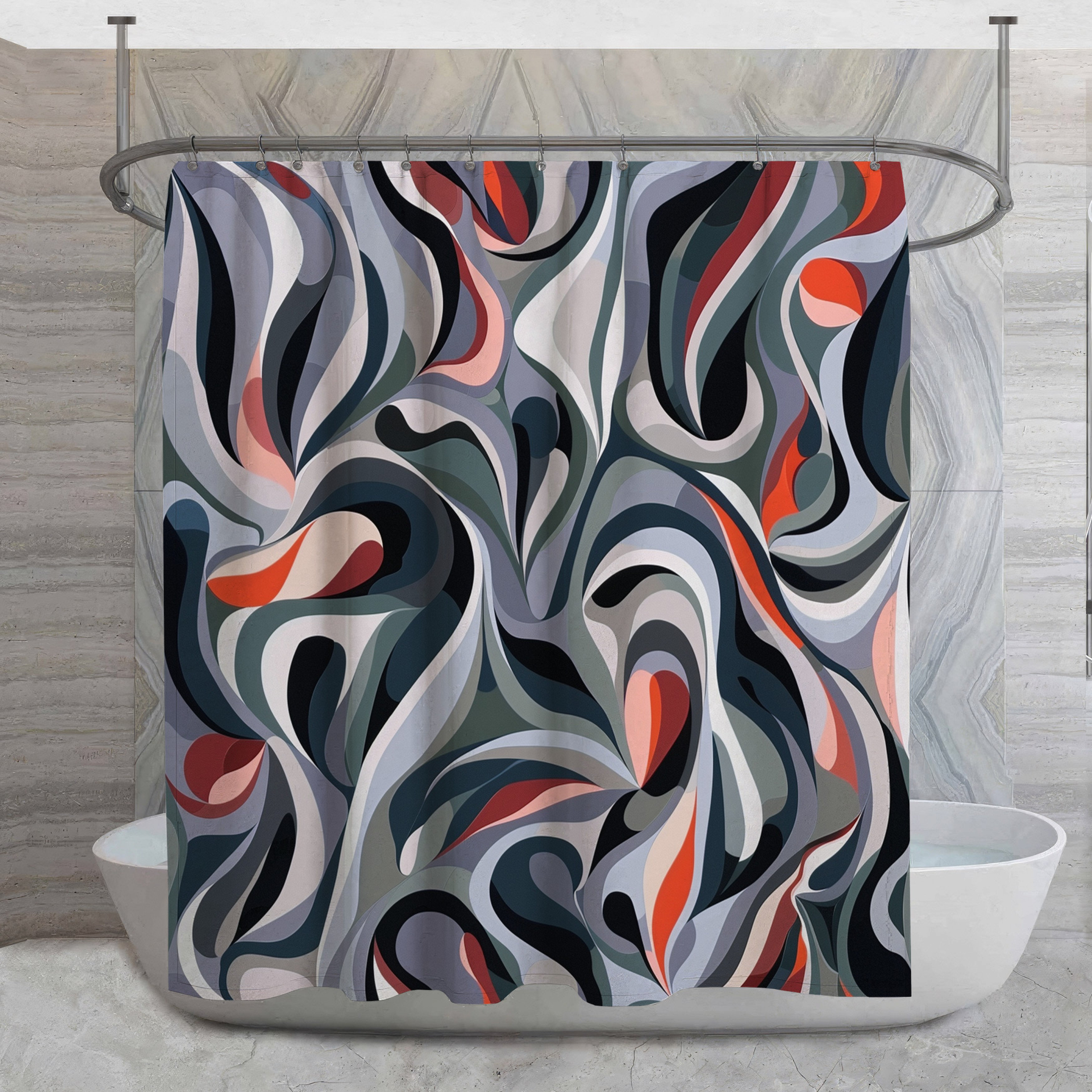 Orren Ellis Abstract Swirls Shower Curtain - Abstract Bathroom Decor ...