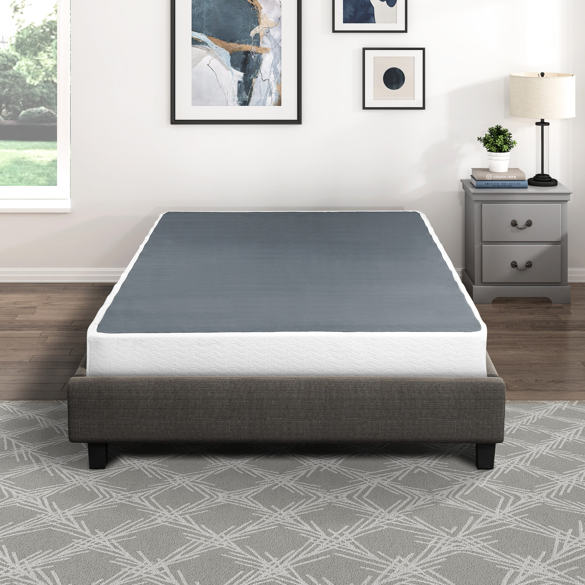 Latitude Run® Twin Mattress Foundation: Black Metal & Textured Fabric ...