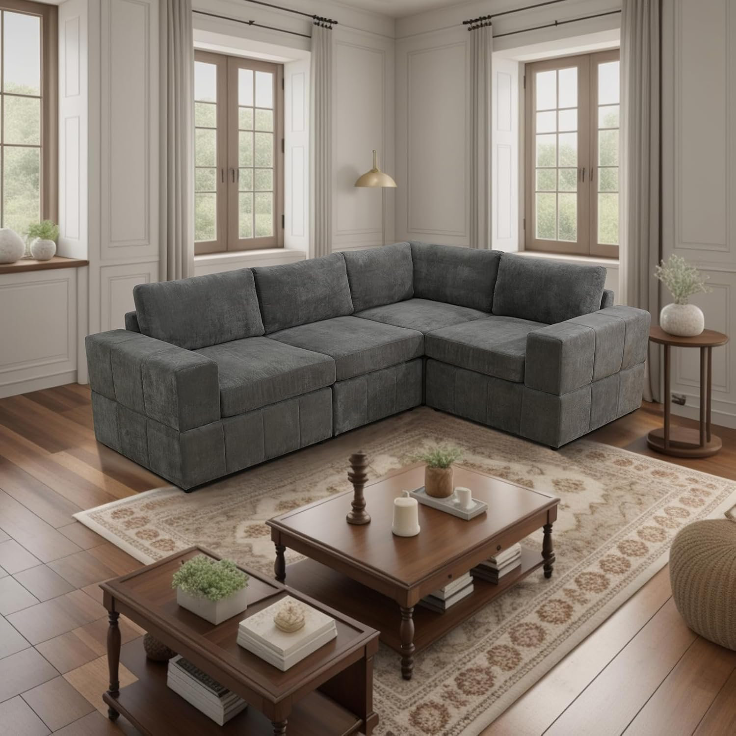 Ebern Designs Langevine Microfiber 4-Piece 101" L Shape Corner ...